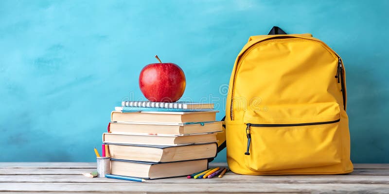 Colorful Back School Scene Books Backpack Apple Stock Photos - Free ...
