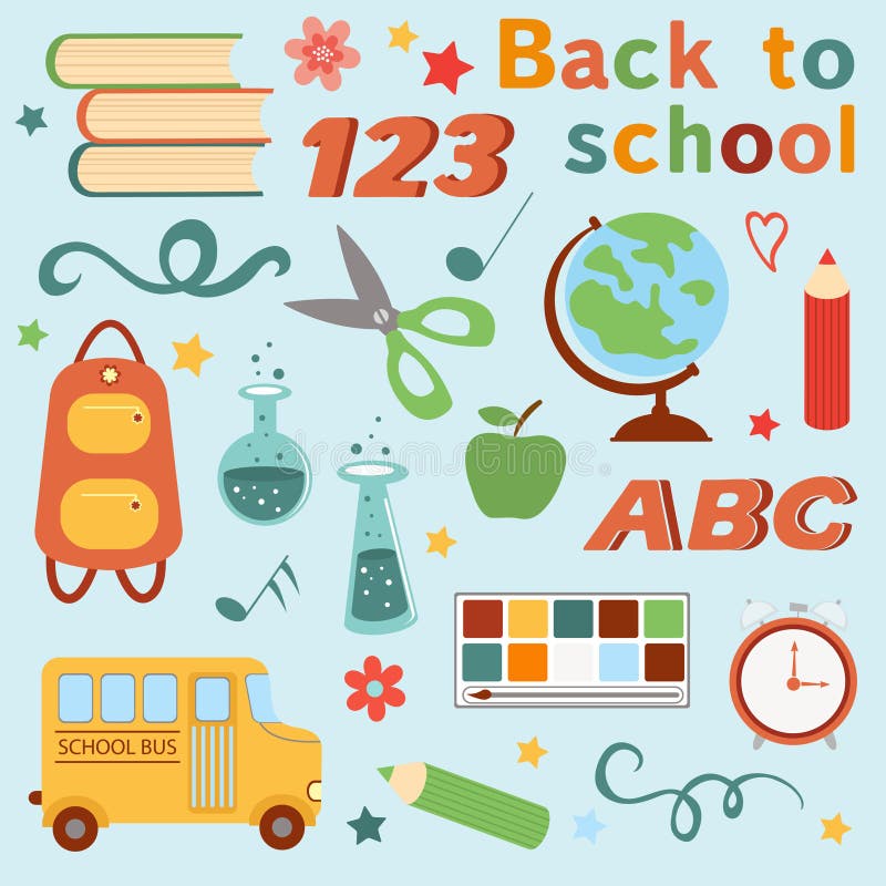 Colorful Back To School Set Stock Vector - Illustration of funky, alarm ...