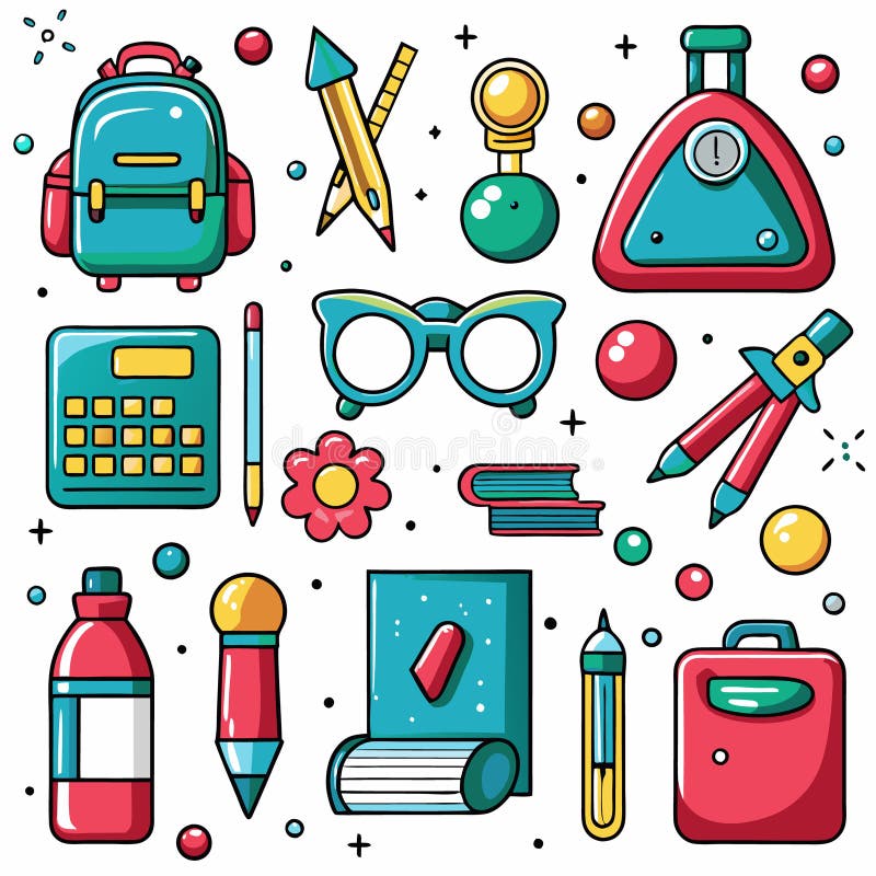 Colorful Back-to-school Supplies Stock Vector - Illustration of compass ...