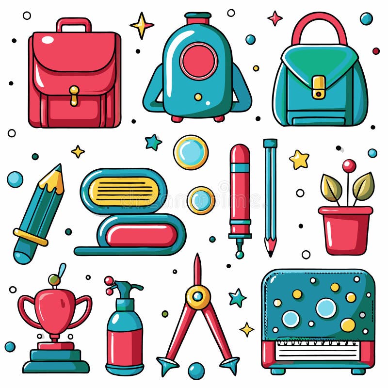 Colorful Back-to-school Supplies Illustration. (2 Stock Vector ...