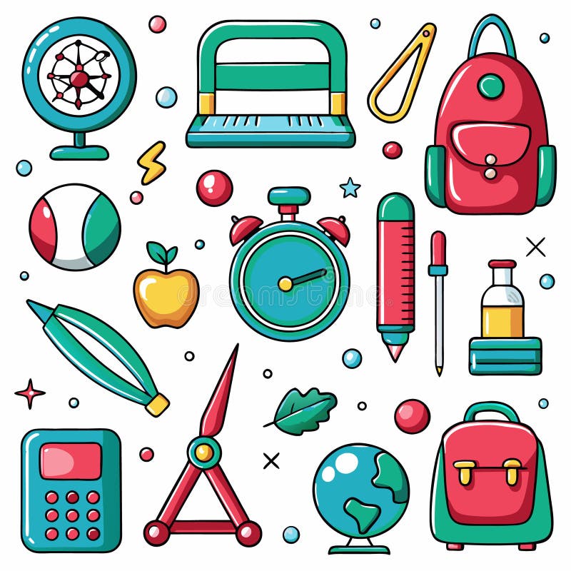 Colorful Back-to-school Supplies Illustration. (20 Stock Vector ...