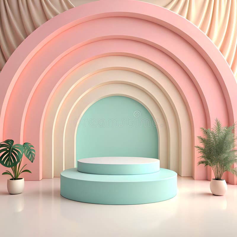 Colorful Backdrop with Arches and a Pedestal in a Modern Display ...