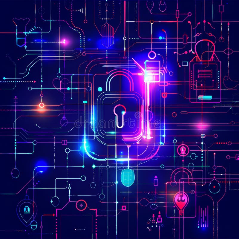 Colorful Backdrop with Digital Security Concepts. Stock Illustration ...