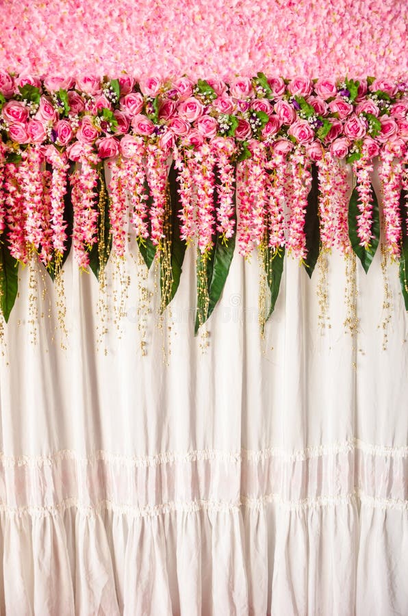Backdrop Pink Flowers and Green Leaf Arrangement for Wedding Ceremony ...