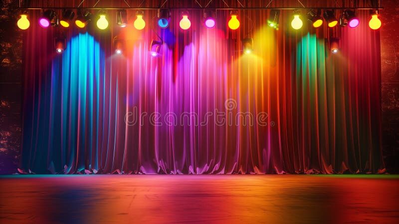 Colorful Backdrop, Rock Concert Stage with Lighting and Lamps. Stock ...