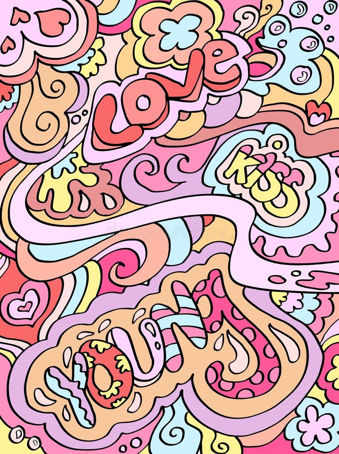 Psychedelic Peace Doodles Seamless Pattern Stock Vector - Illustration ...
