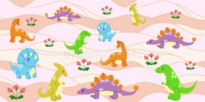 Colorful Background with Hand Drawn Dinosaurs. Vector Illustration for ...