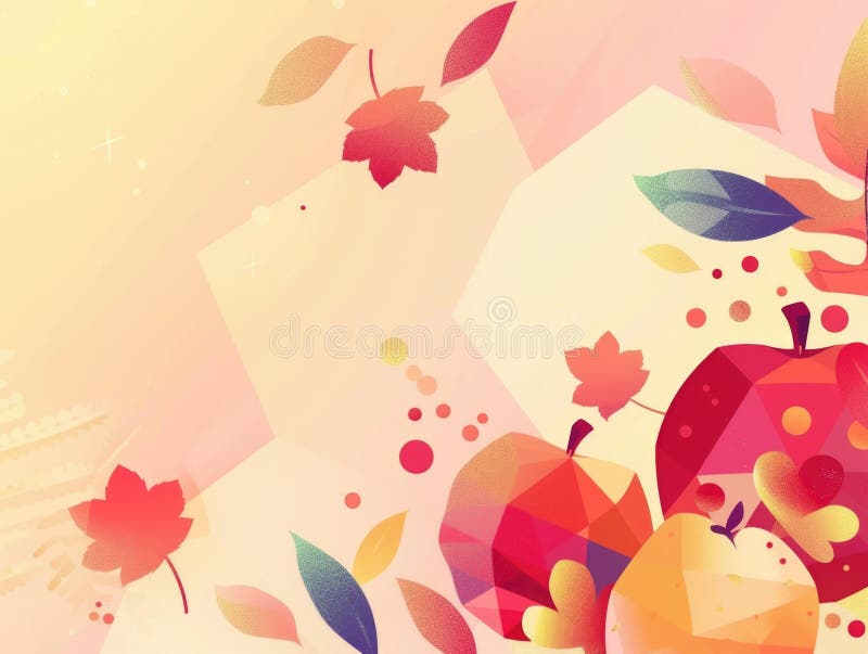 A Colorful Background with a Leafy Design and a Few Apples Stock ...
