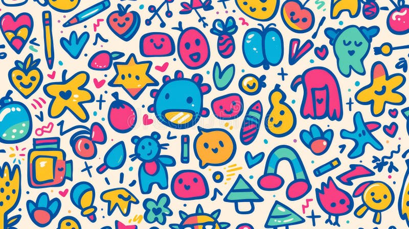 A Colorful Background with Many Cartoon Faces and Objects Stock Image ...
