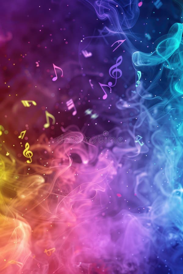Colorful Background with Music Notes and Smoke, Suitable for Music ...