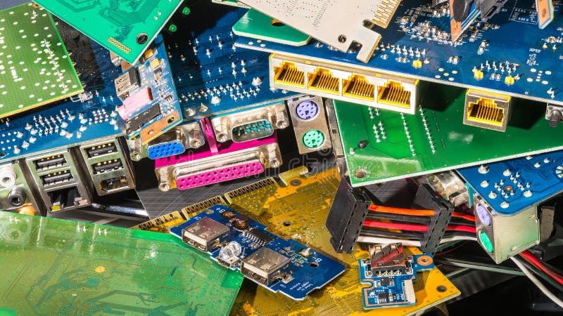 Discarded Computer Spare Parts. E-waste Pile Detail from Hardware Stock ...