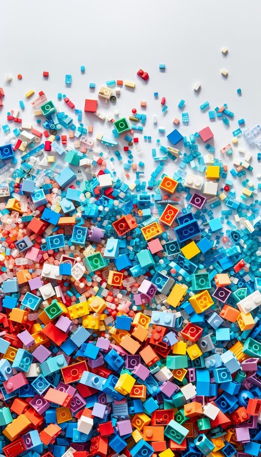 Colorful Background of Plastic Toy Bricks on White, Multicolored ...