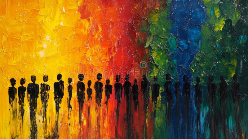 Colorful Background Silhouettes People Crowd Abstract Art Stock ...