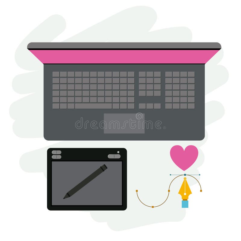 Colorful Background with Top View Laptop Computer and Designers Graphic ...