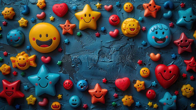 A Colorful Background with Various Smiley Faces, Hearts, and Stars ...