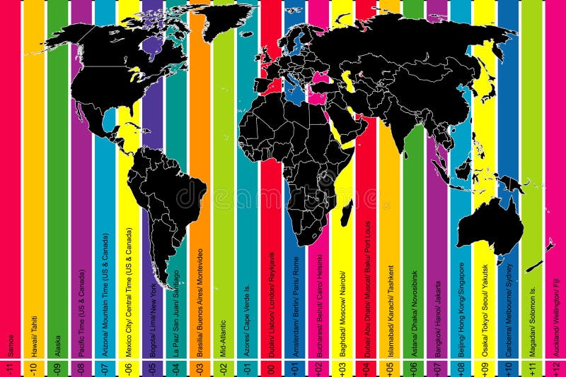 Colorful Background with World Map and Time Zones Stock Vector ...
