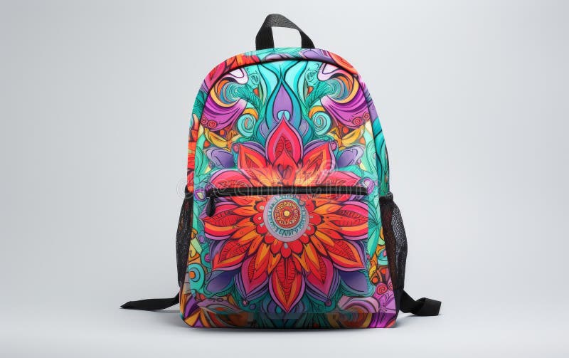 A Colorful Backpack with Flower Design Stock Photo - Image of pattern ...