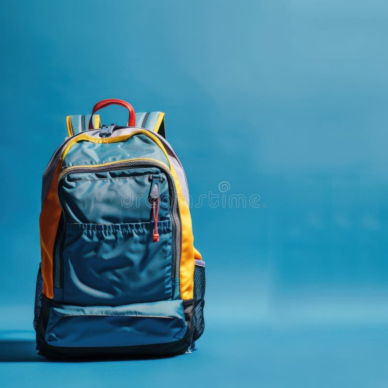 Colorful Backpack on Light Blue Backdrop Stylish Gear with Vibrant ...