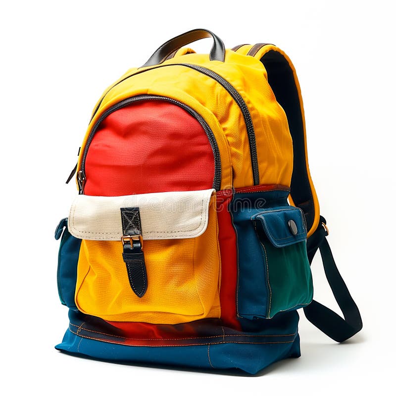 A Colorful Backpack with Multiple Pockets Isolated on White Background ...
