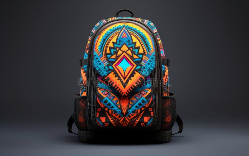 A Colorful Backpack with Pattern Stock Illustration - Illustration of ...