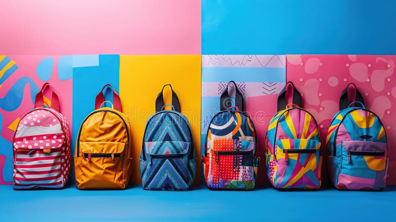 Colorful Backpacks on a Colorful Background Stock Illustration ...