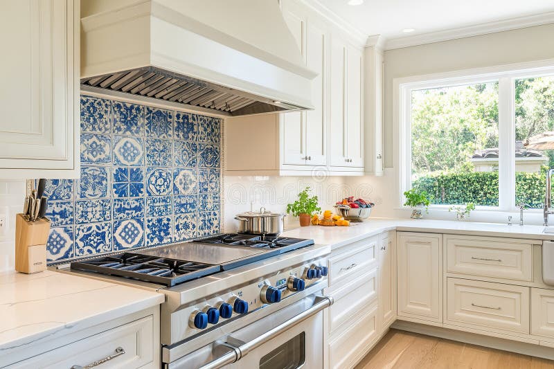 Colorful Backsplash in Modern White Kitchen Design for Elegant ...
