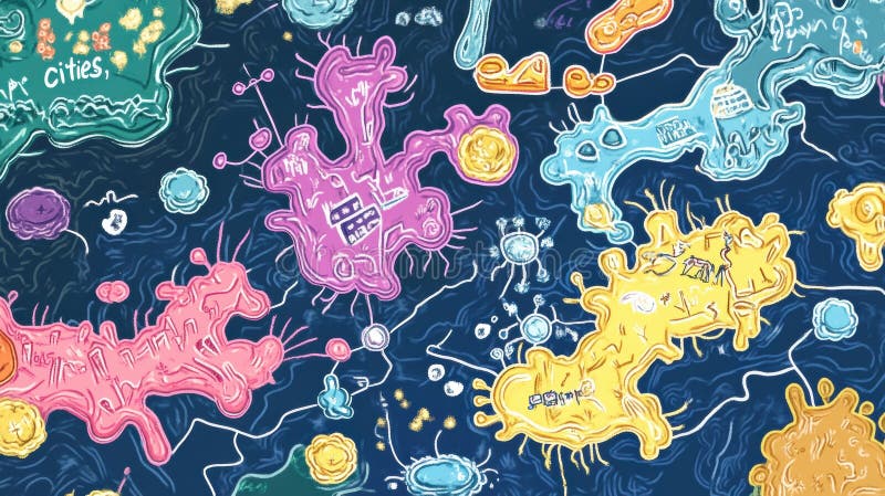 Playful Map Showcasing Colorful Bacteria Colonies Represented As ...
