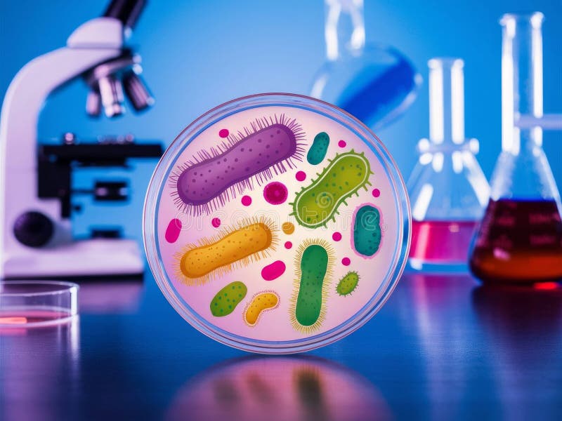 Colorful Bacteria Cultures in Petri Dish in Laboratory Setting with ...