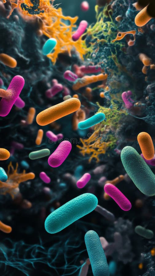 Colorful Bacteria Floating in a Dark Environment, Abstract Science ...