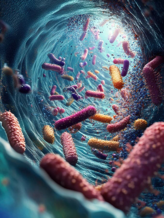 Swirling Bacteria and Microbes Move through Liquid in an Abstract ...