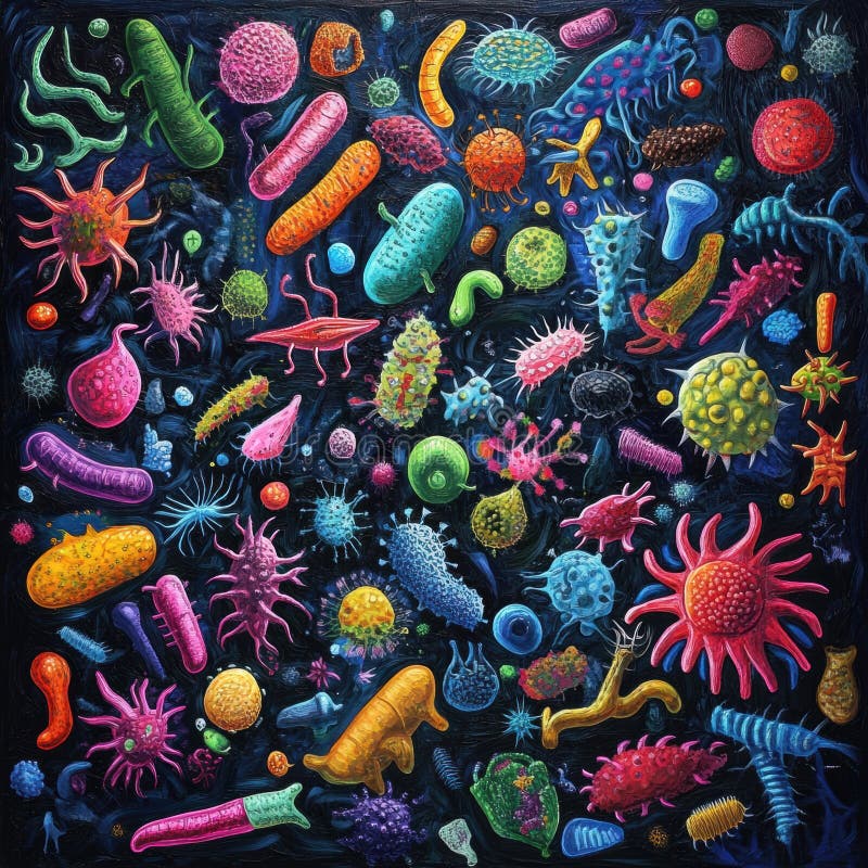 Array of Colorful Bacteria and Microbes in a Vibrant Display Showcasing ...