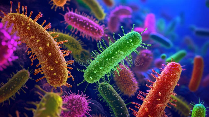 Colorful Bacteria Microorganisms Microscopy Close Up Stock Illustration ...