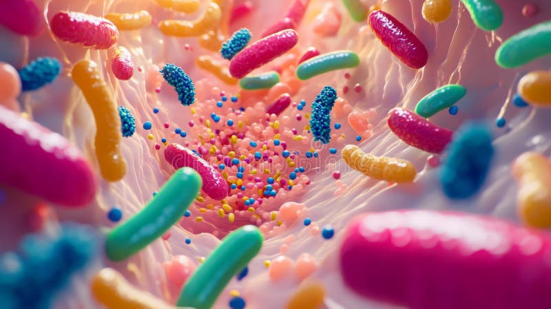 Colorful Bacteria and Microorganisms Thriving within a Human Gut at the ...