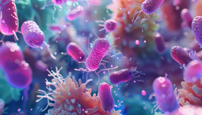 Colorful Bacteria and Microorganisms Under a Microscope in a Vibrant ...