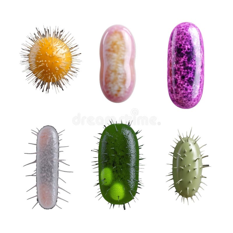 Colorful Bacteria and Microorganisms with Unique Shapes on Transparent ...