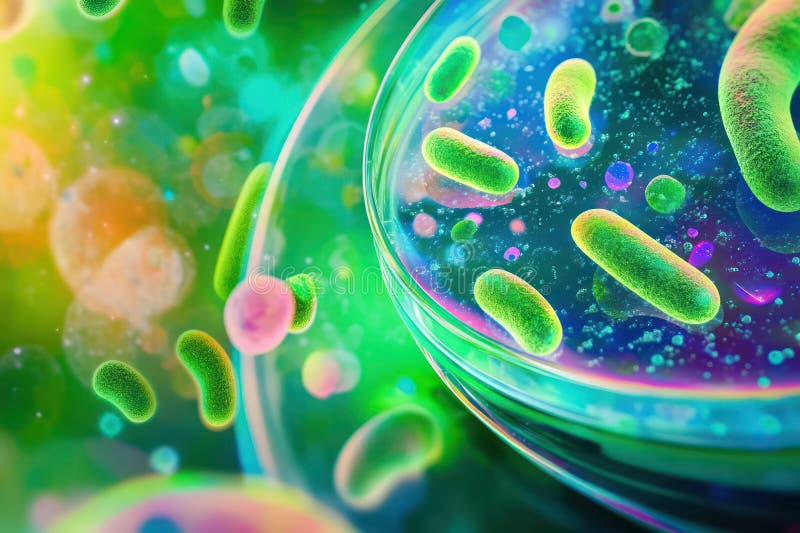 Colorful Bacteria in Petri Dish Under Microscope Stock Illustration ...