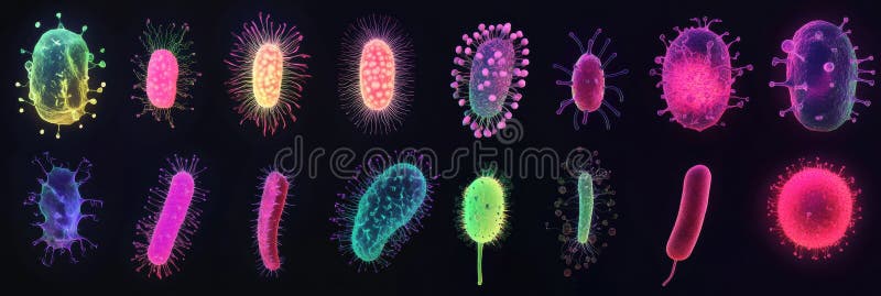 Sequence of Evolving Bacteria Showing Various Shapes and Colors Under ...