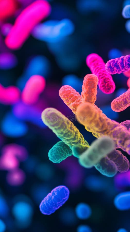 Colorful Bacteria Under Microscope, Microscopic View. Science and ...