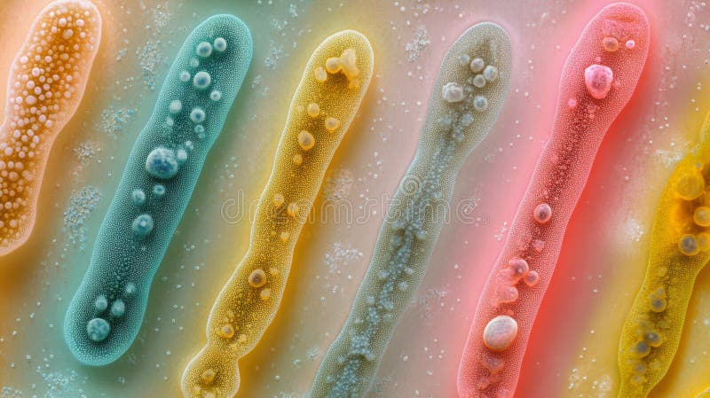 Colorful Bacteria Under a Microscope Showing Unique Shapes and Textures ...
