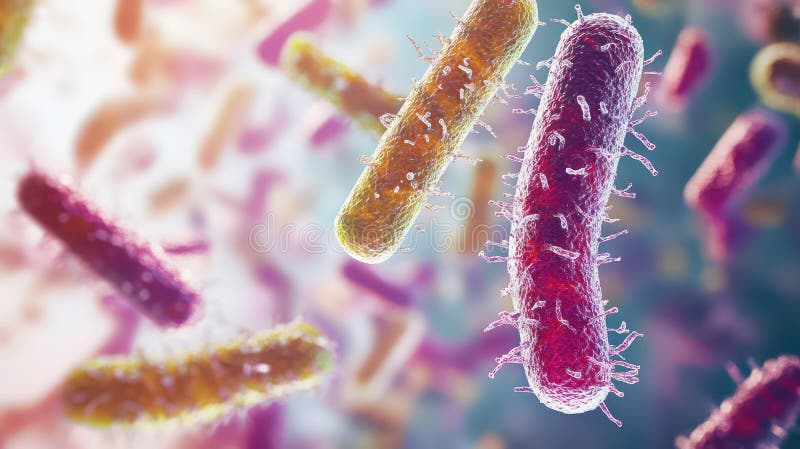 Colorful Bacteria Floating Under Microscope - Microbiology and Science ...