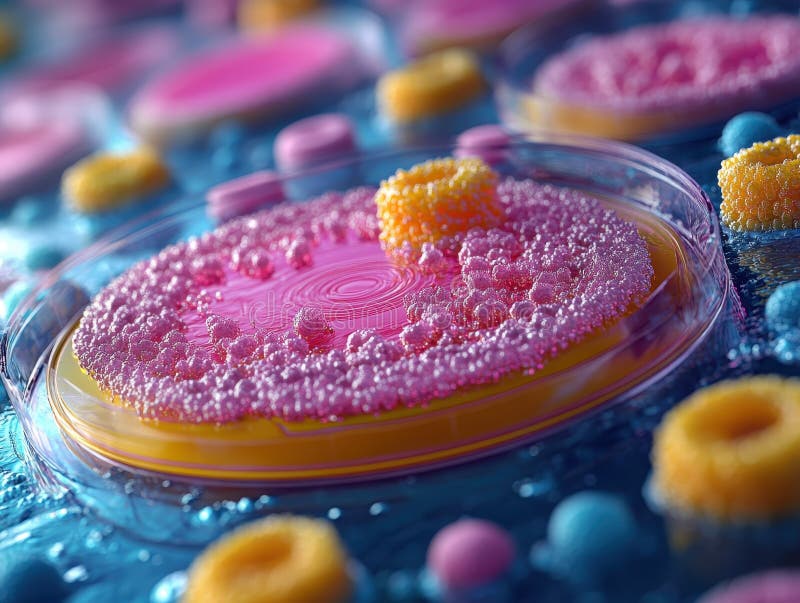 Colorful Bacterial Colony Growing in Petri Dish with Vibrant Patterns ...