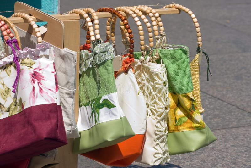 Colorful bags stock image. Image of orange, wooden, handmade - 5502575