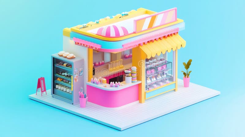 Colorful Bakery Shop with Bright Decorations and Pastries Display Stock ...