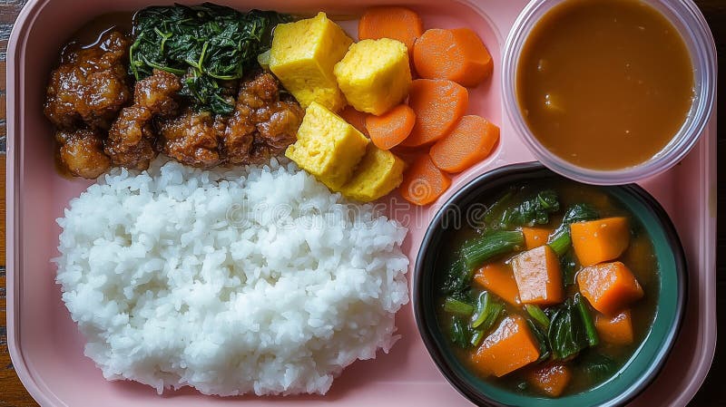 Colorful and Balanced Meal Featuring Chicken Rice and Veggies Stock ...