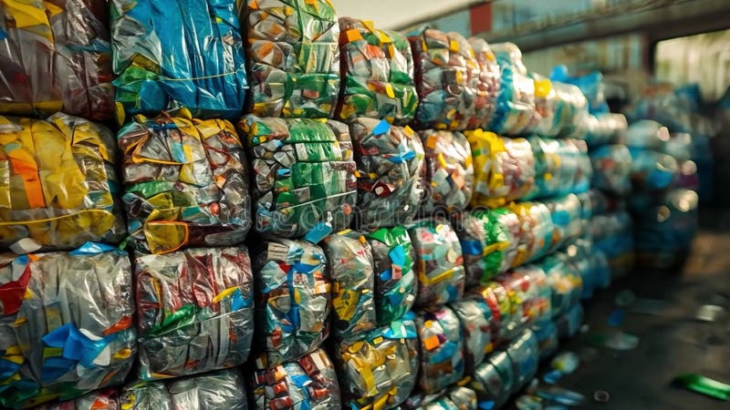Colorful Bales of Recycled Plastic are Stacked at a Facility Currently ...