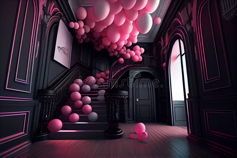 Colorful Balloons in Modern Neon Studio Room Stock Illustration ...