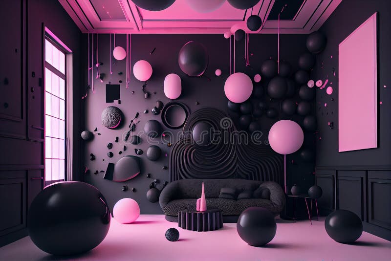 Colorful Balloons in Modern Neon Studio Room Stock Illustration ...