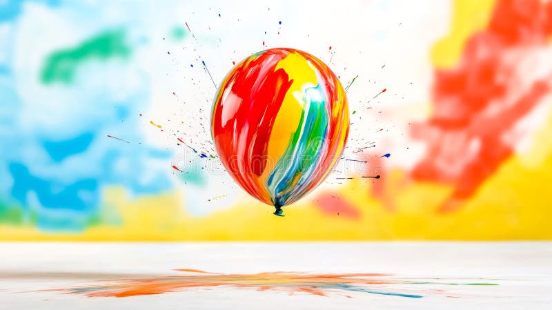 Colorful Balloon Exploding Spreading Paint Splatter on Blurred ...