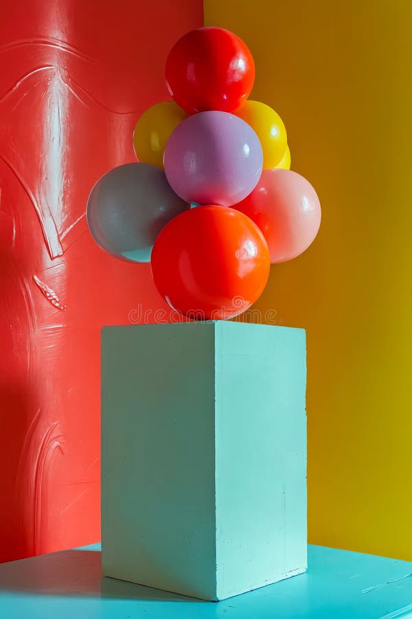 A Colorful Balloon Tree on Top of a Cube. Generative AI Stock Photo ...