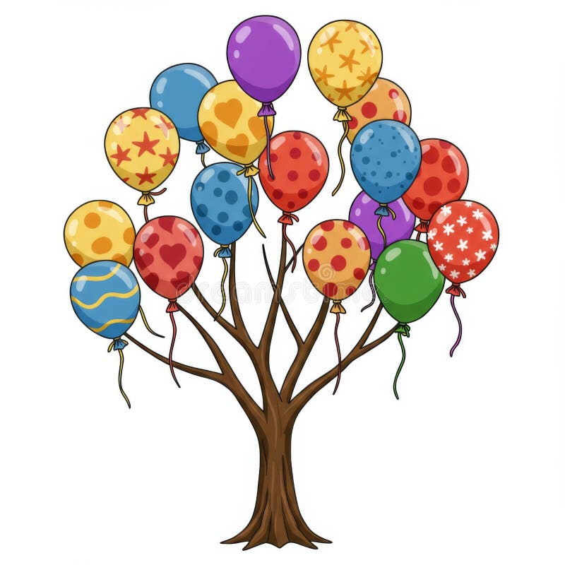 Colorful Balloons Adorning a Bare Tree Stock Illustration ...